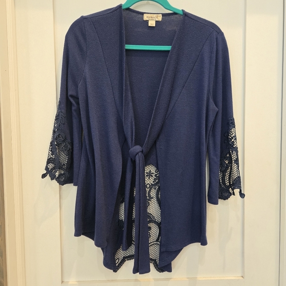 ONE WORLD | Sweaters | One World Blue Lace Tie Front Cardigan | Poshmark
